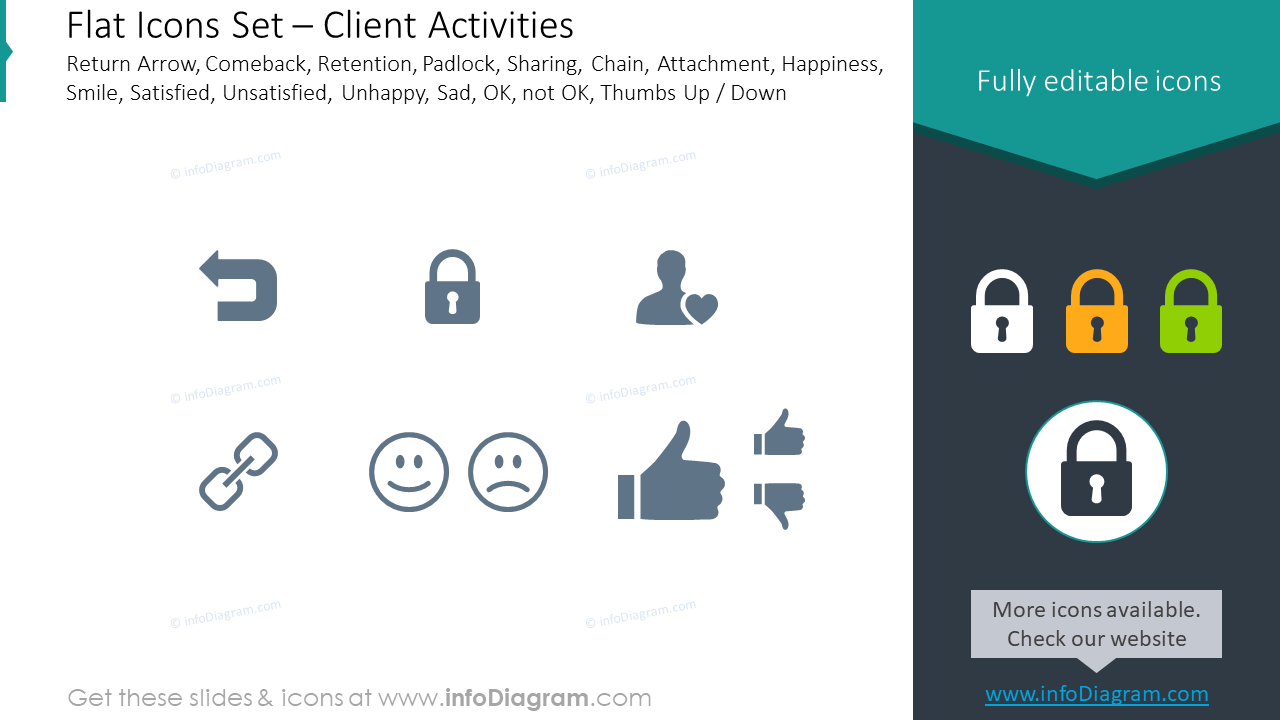 Flat set: return arrow, comeback, retention, padlock