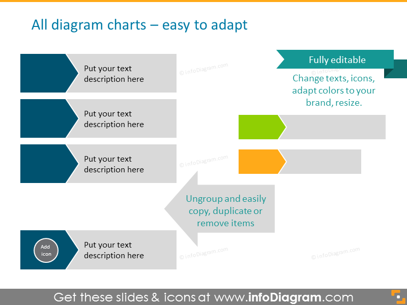 PowerPoint editable vector shapes, adaptable charts, example of editing