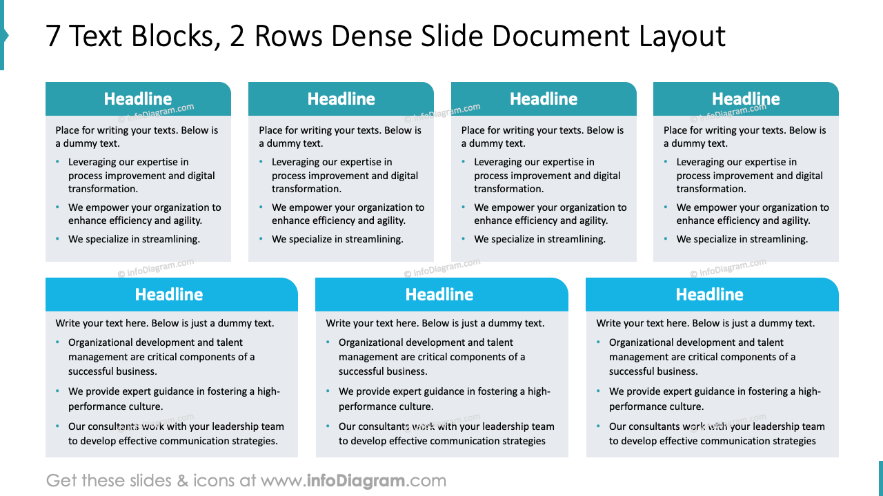 7 Text Blocks, 2 Rows Dense Slide Document Layout