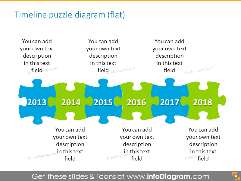 Timeline puzzle diagram flat style for 6 elements with place for ...