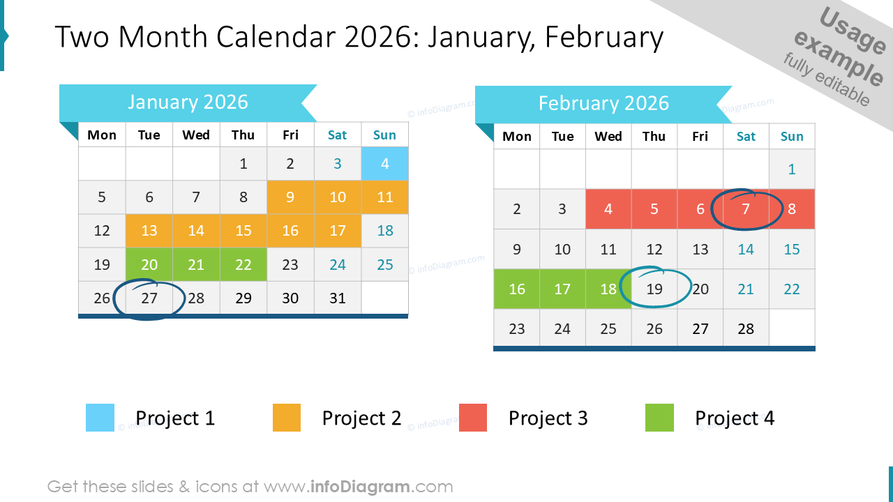 Two Month Calendar 2025: January, February