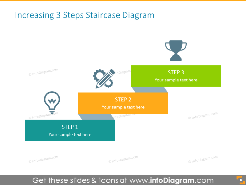 Increasing Steps Diagram Template for 3 Items with Icons