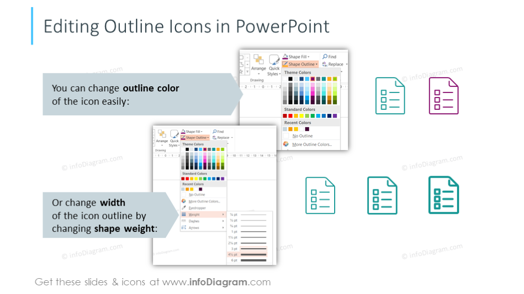 Example of the editable outline icons