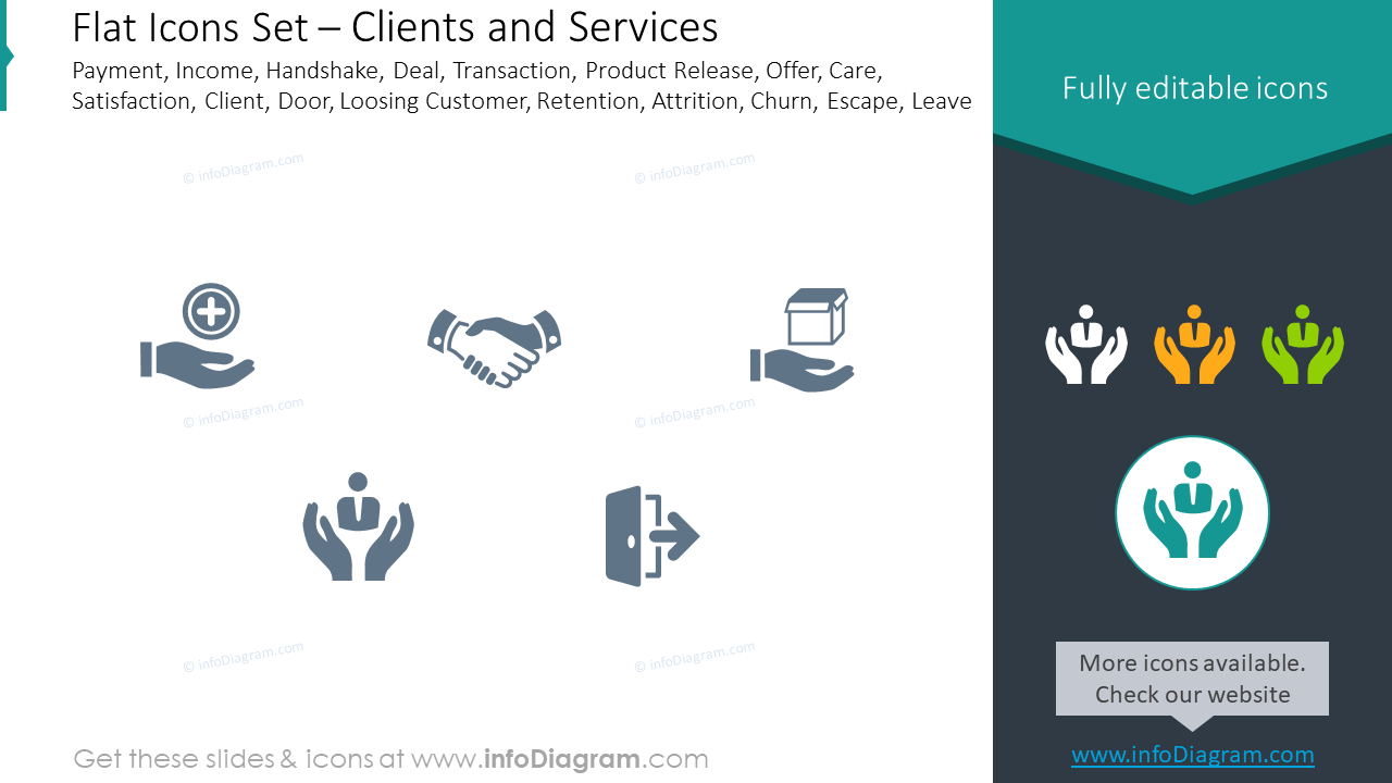 Flat icons set: payment, income, handshake, deal, transaction