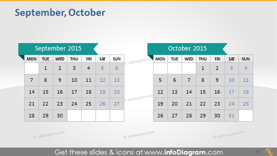 School Calendars 2015 2016 graphics (PPT tables and icons, EU ISO dates)