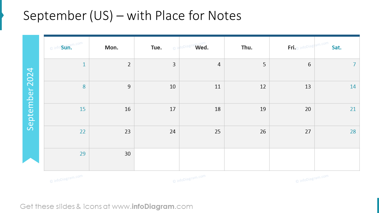 September (US) – with Place for Notes