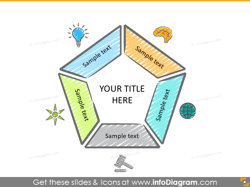 5 item diagram colorful scribble sun light ppt clipart