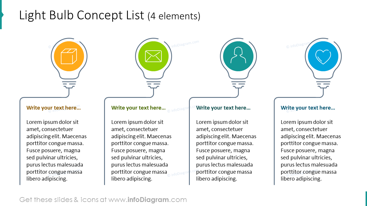 Light bulb concept list for 4 items