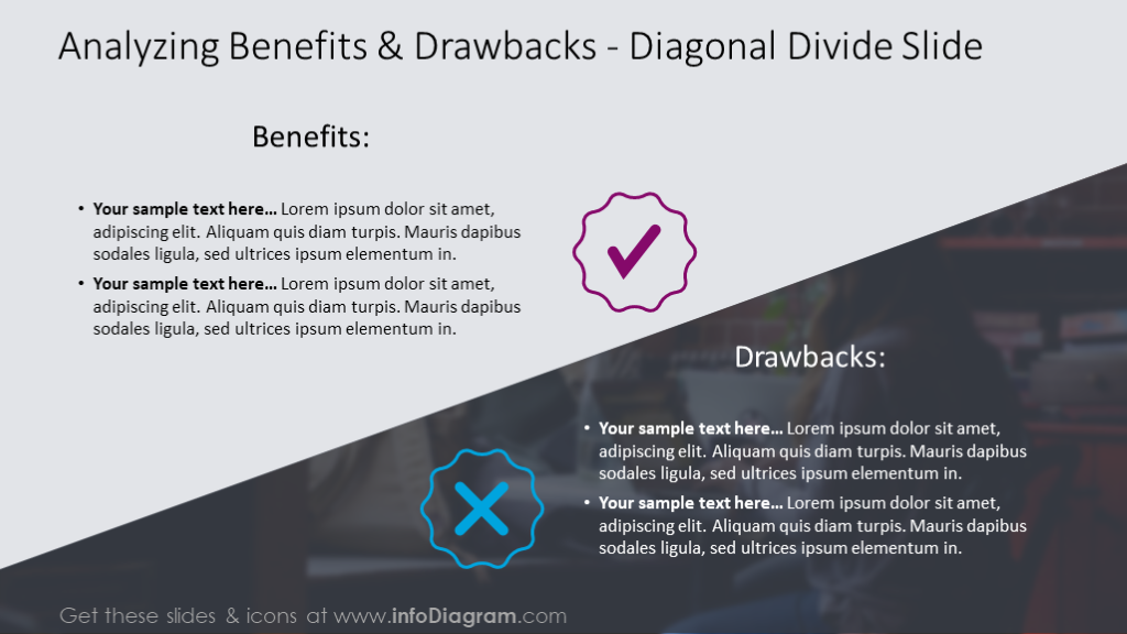 Benefits And Drawbacks Slide Pros And Cons PPT InfoDiagram
