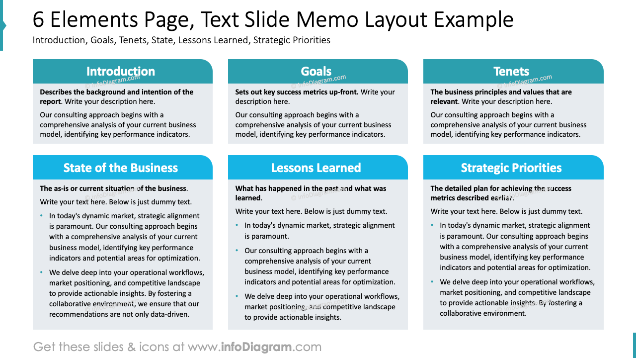 6 Elements Page, Text Slide Memo Layout Example