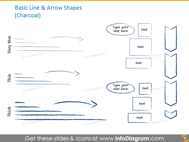 Basic lines and arrows in charcoal style