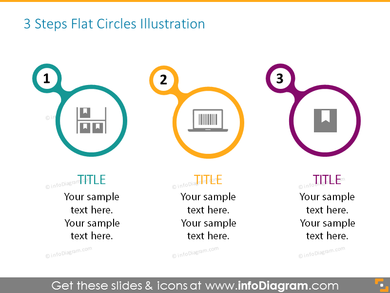 3 steps flat circles list with icons and place for description, ideal ...