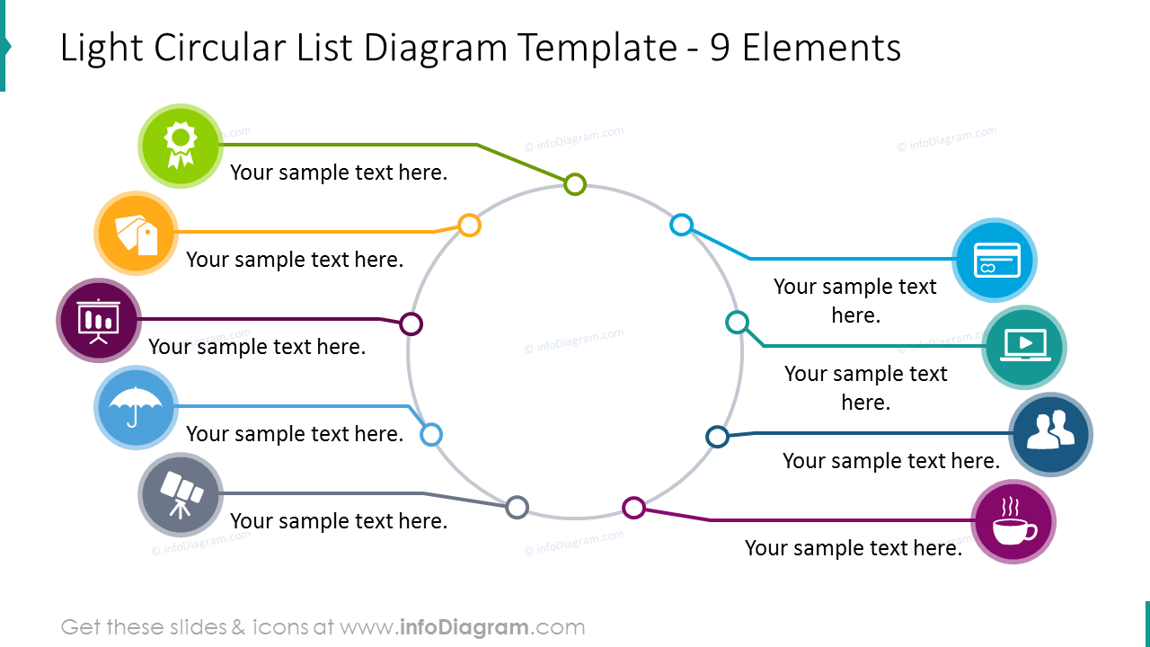 Light circular list template placing 9 elements