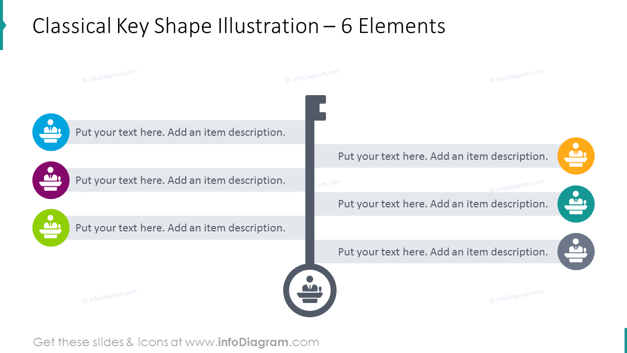 Classical key shape slide placing 6 elements