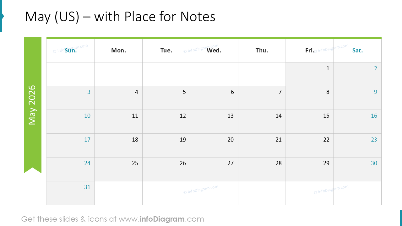 May (US) – with Place for Notes