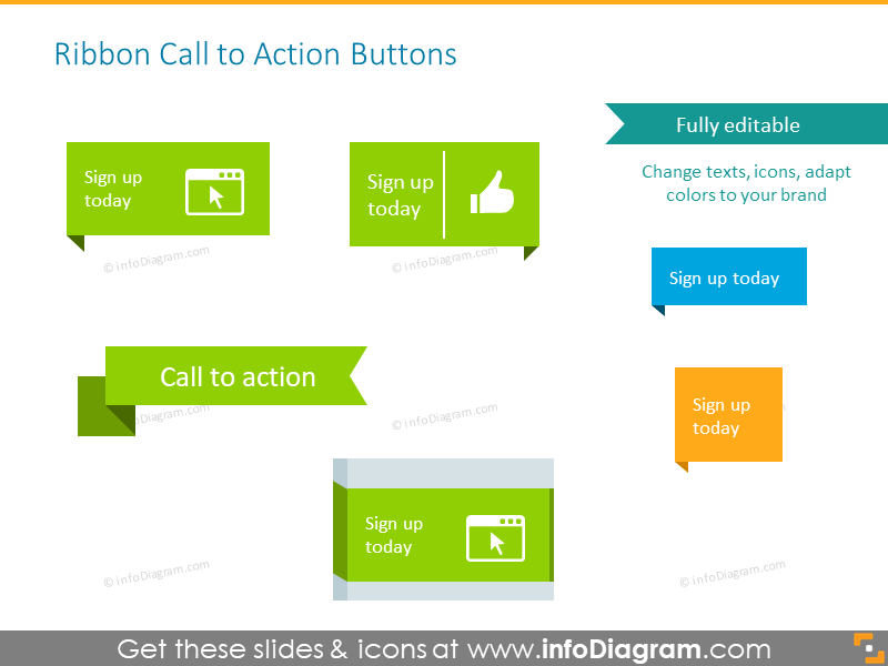 14+14 DIY Call to Action Buttons PowerPoint Shapes Actionablee Icons