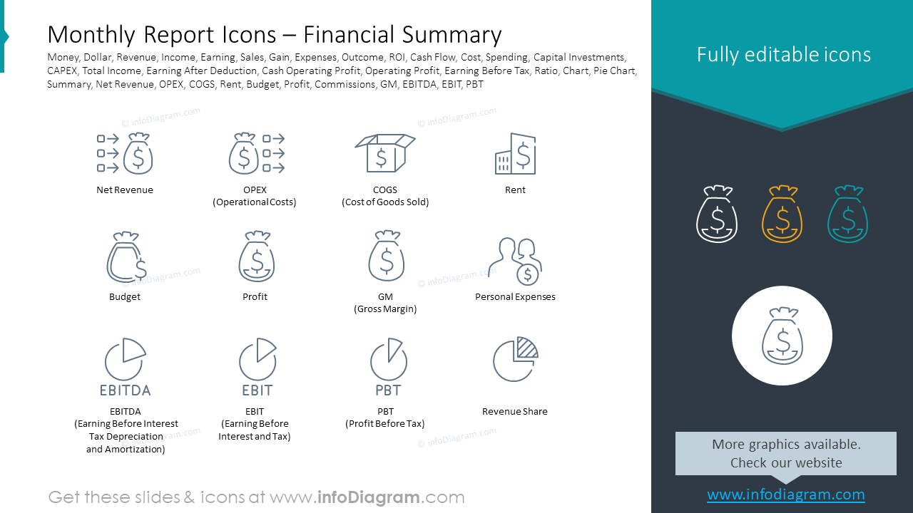 Monthly Report Icons Financial Summary