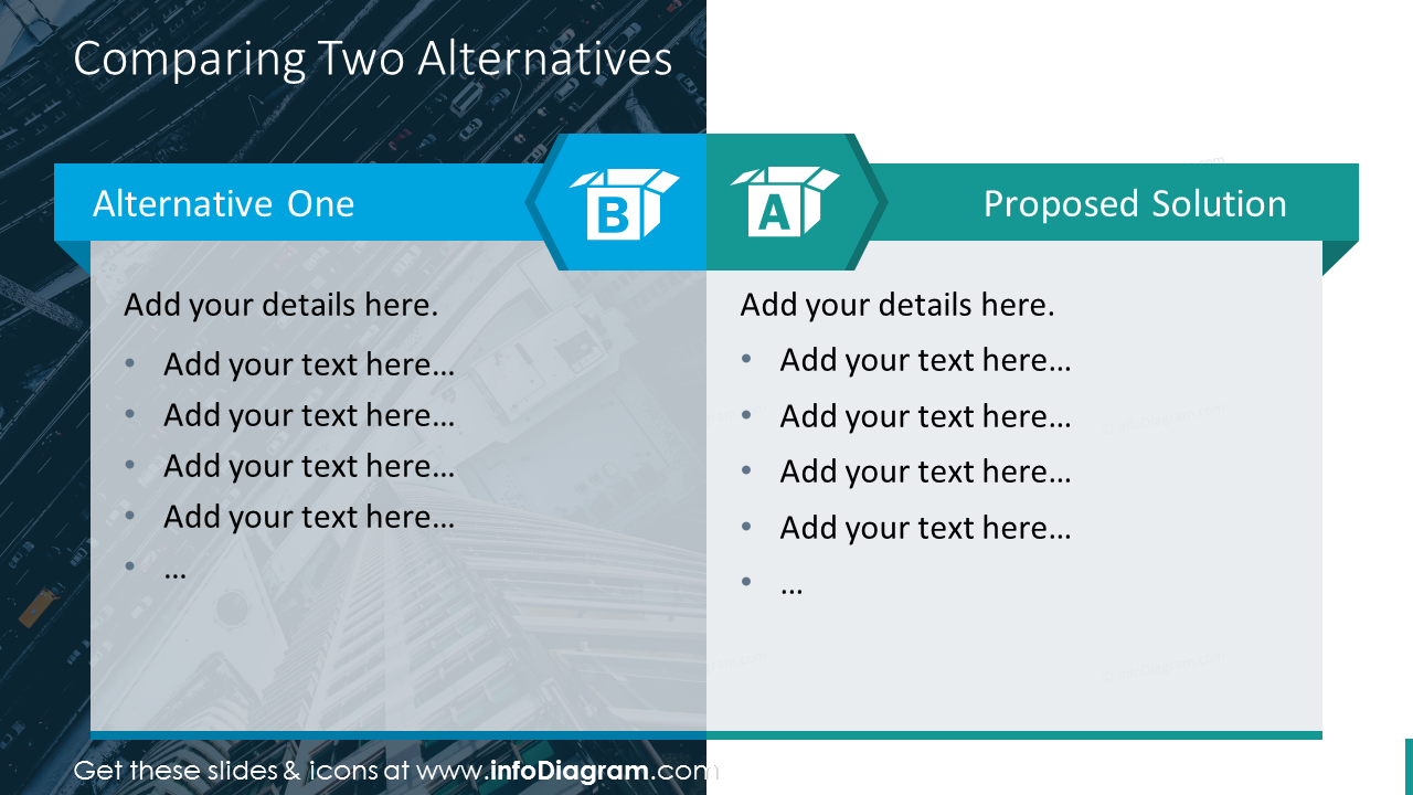 Alternatives comparison diagram with icons and pictures