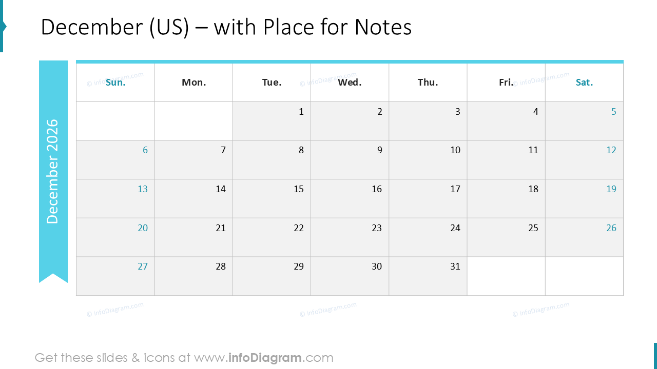 December (US) – with Place for Notes