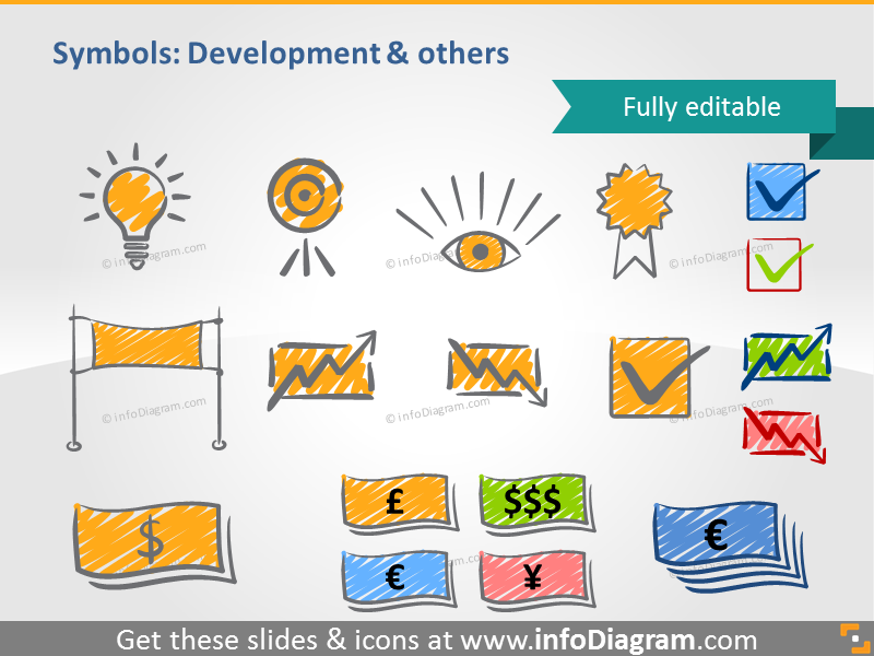 scribble development symbols bulb target handwritten pictograms icons ...