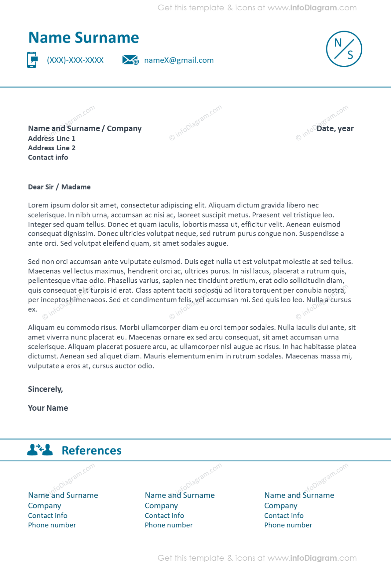 Light lines cover and references letter template