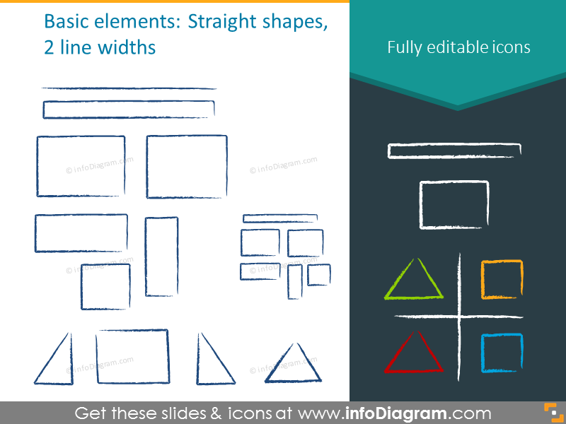 Straight shapes and 2 line widths charcoal icons