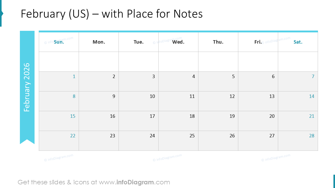February (US) – with Place for Notes