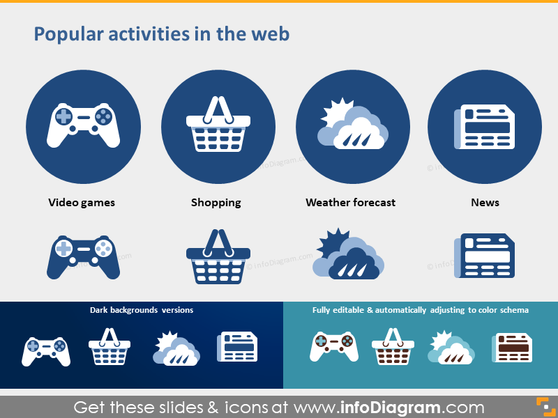 website activity icons game shop weather news pptx