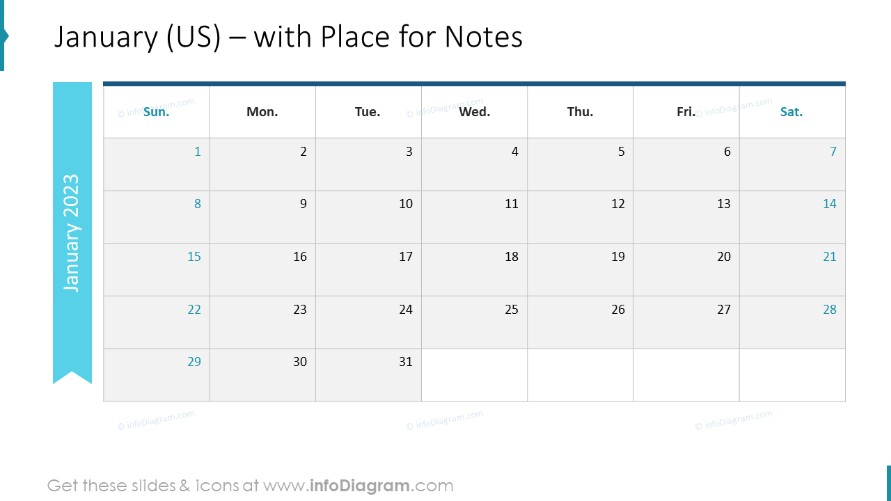 January (US) – with Place for Notes