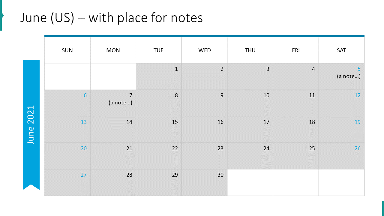 June (US) – with place for notes