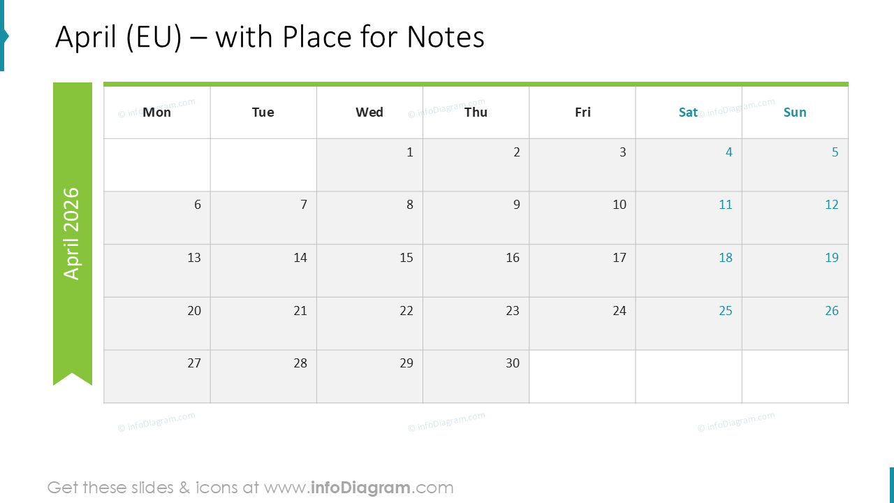 April (EU) – with Place for Notes