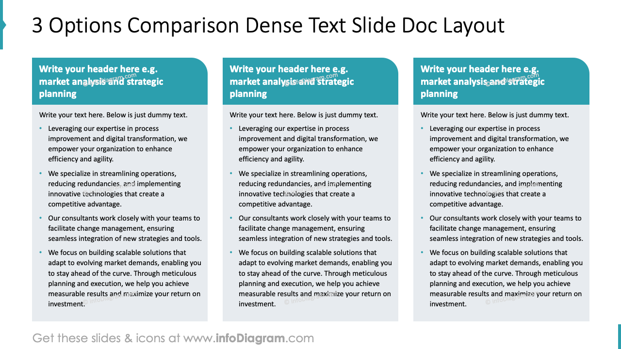 3 Options Comparison Dense Text Slide Doc Layout
