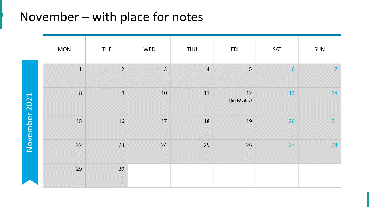 November – with place for notes