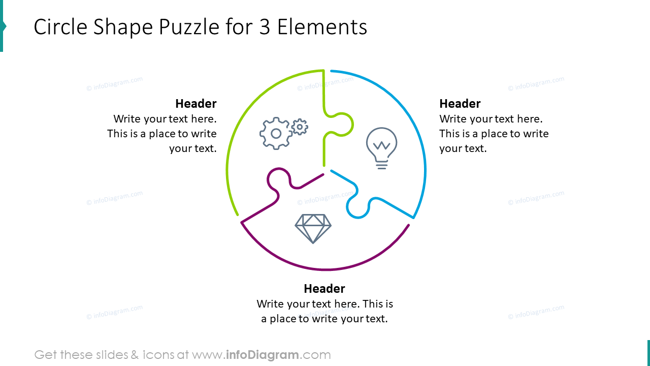 Circle Shape Puzzle for 3 Elements PPT Slide