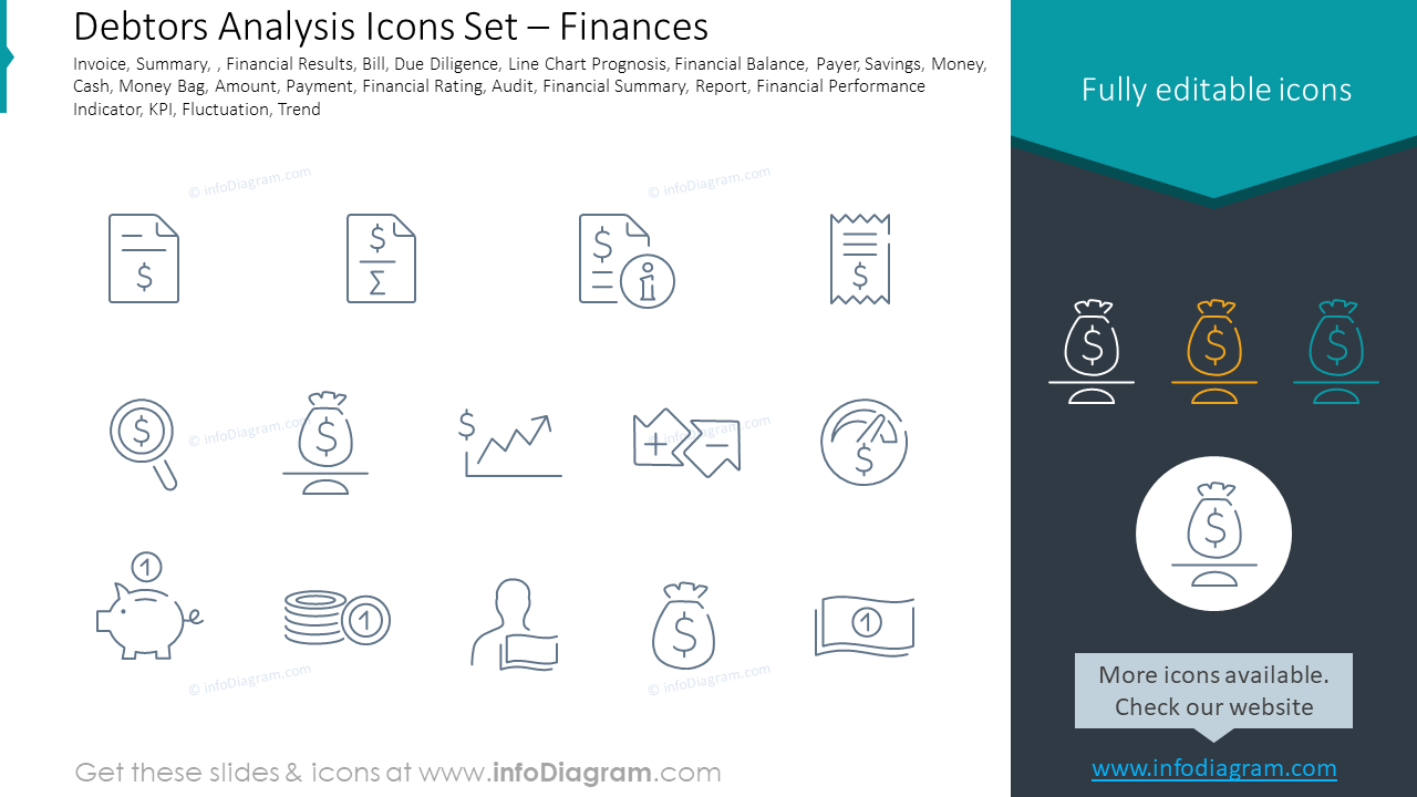 Debtors Analysis Icons Set – Finances