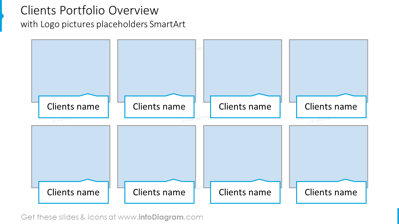 Customer portfolio slide with logo pictures placeholders SmartArt