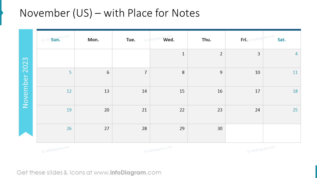 November (US) – with Place for Notes