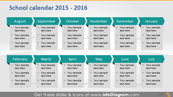 School Calendars 2015 2016 graphics (PPT tables and icons, EU ISO dates)