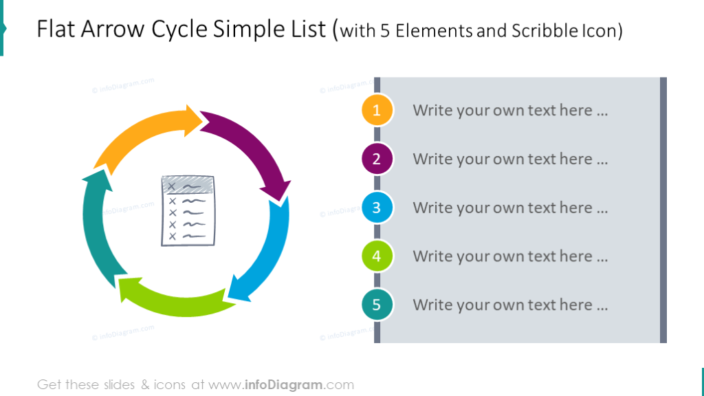 5 elements flat arrow cycle list with description
