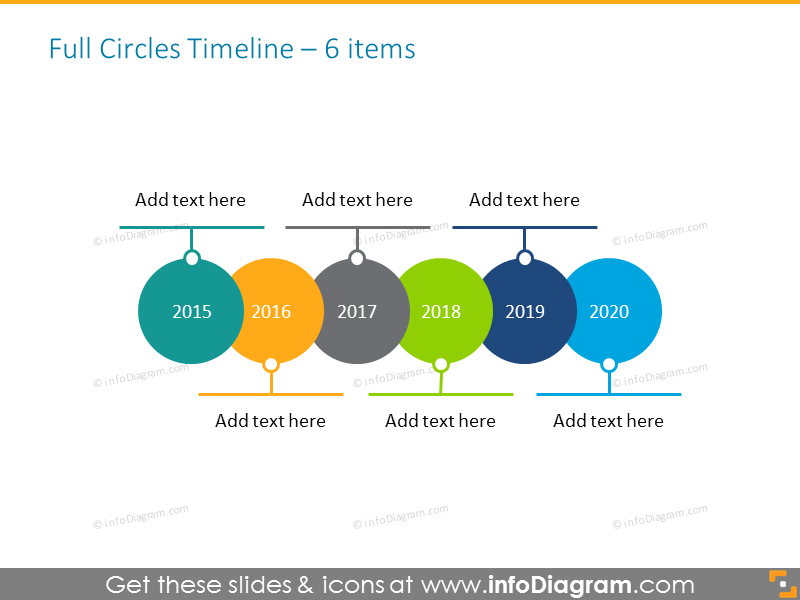 project timeline template with rounded callouts for 6 elements