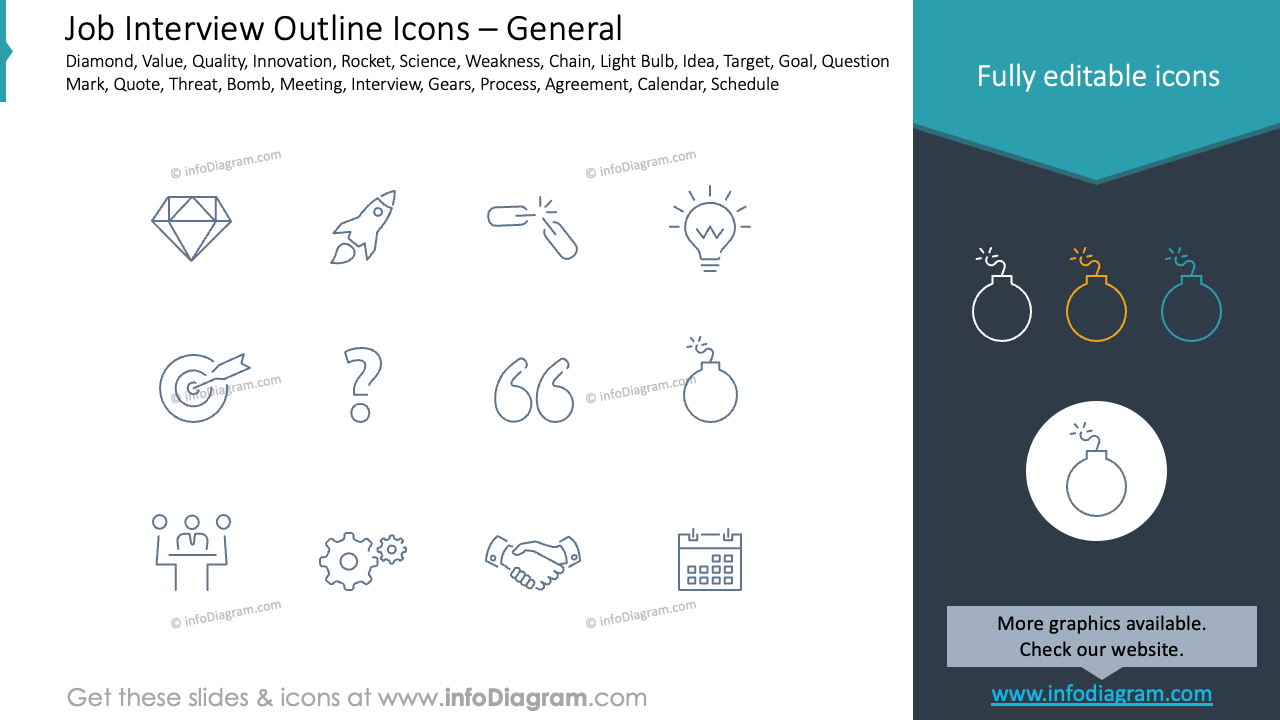 Job Interview Outline Icons General Muted Blue Style