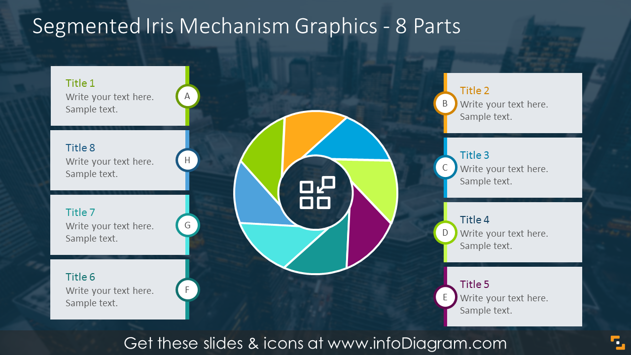 8 parts illustration by segmented iris mechanism