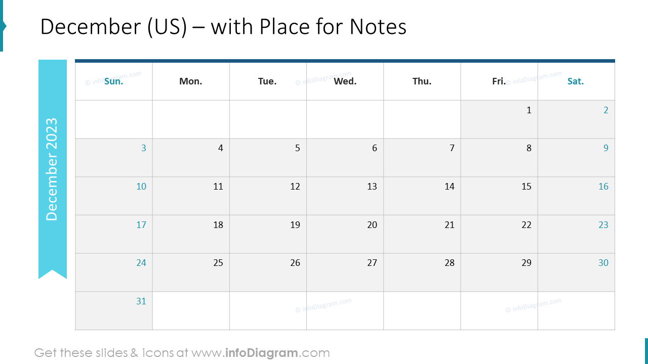December (US) – with Place for Notes