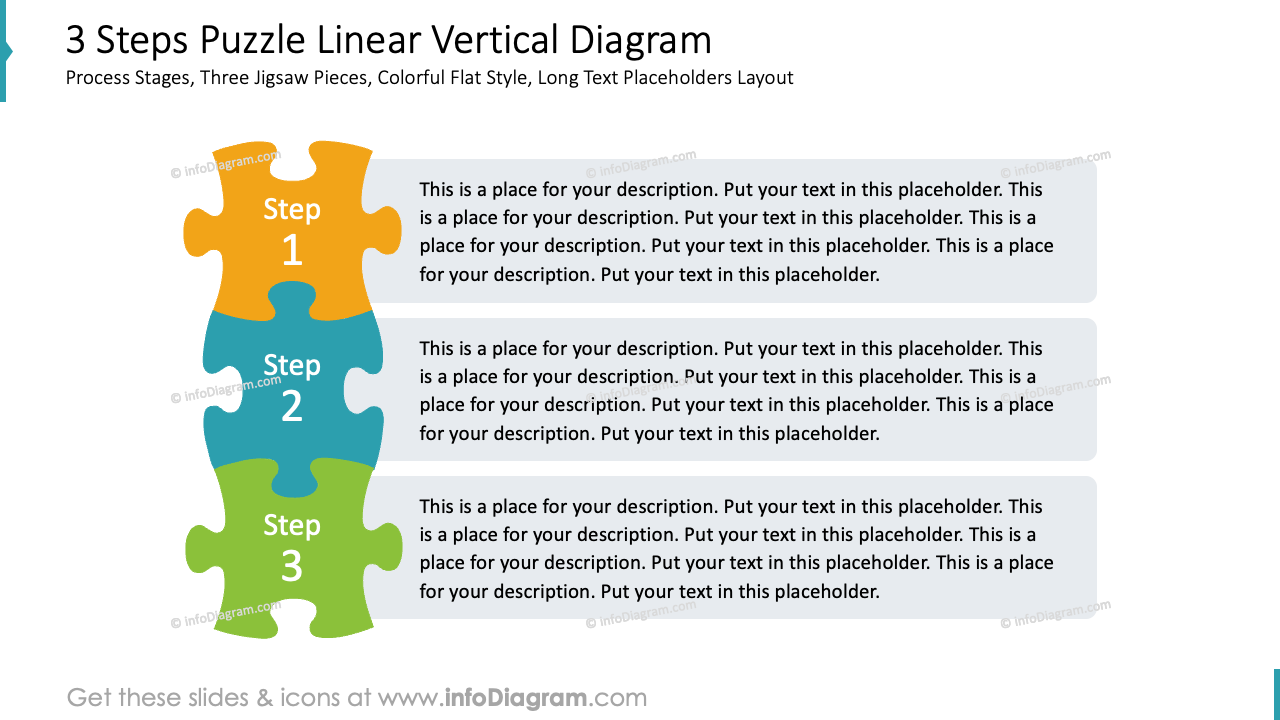3 Steps Puzzle Linear Vertical Diagram
