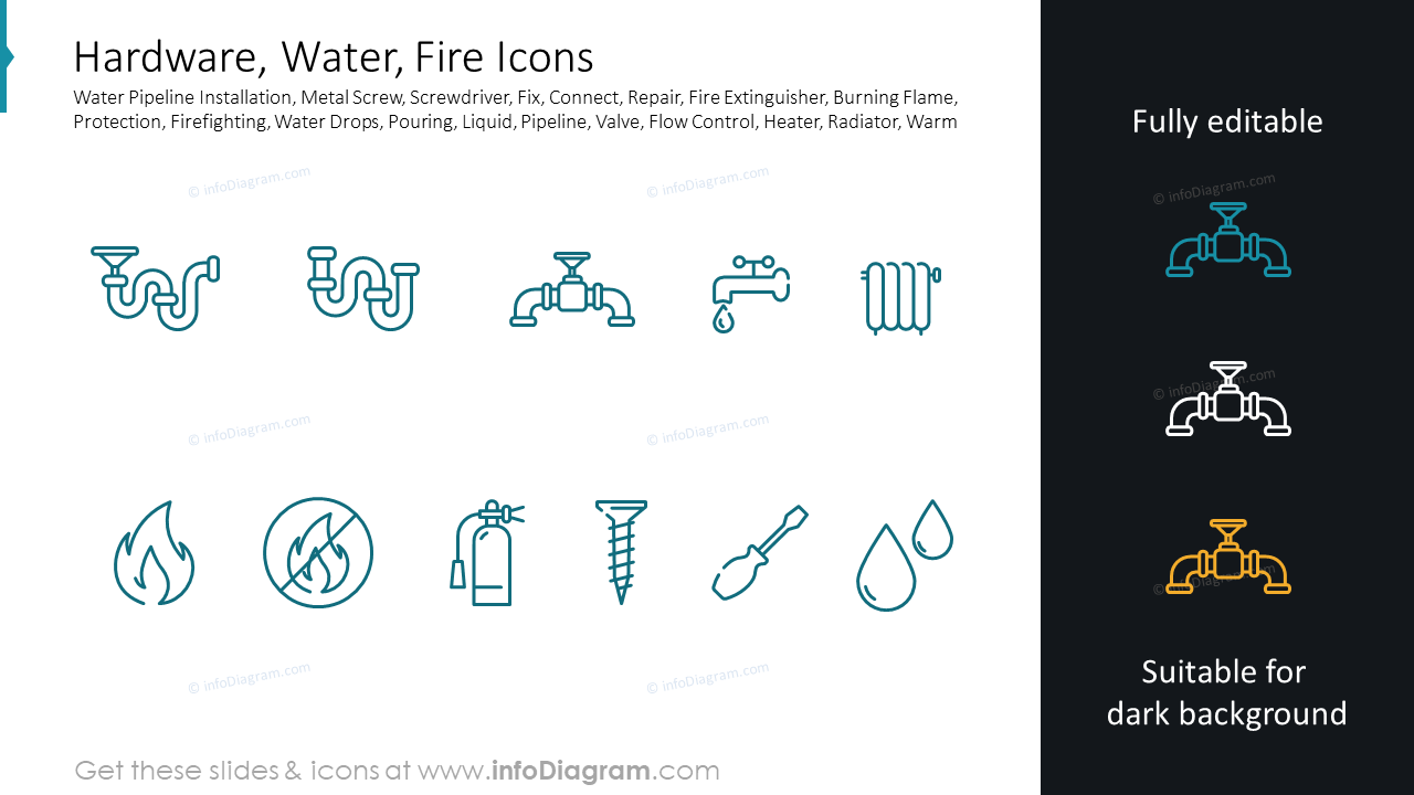 Hardware, Water, Fire Icons