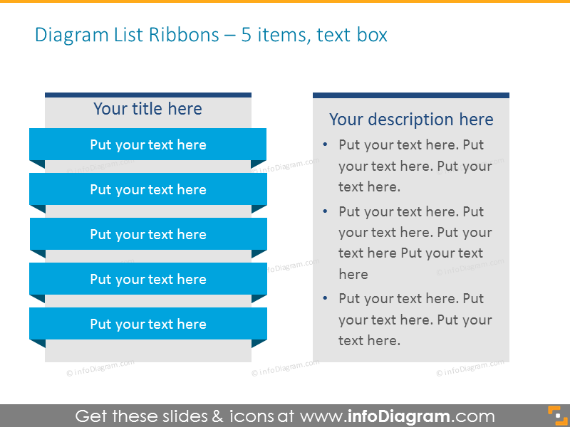Diagram List Ribbons for placing 5 items with text box