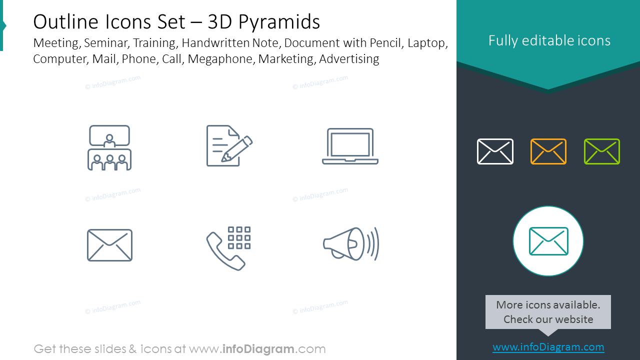 Outline style icons set: meeting, seminar, training, handwritten note