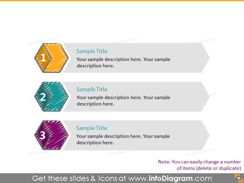 Hexagonal shapes list with 3 items