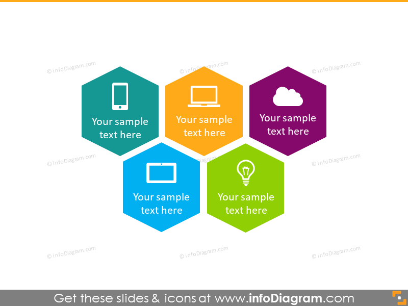 5 polygon color chart PowerPoint