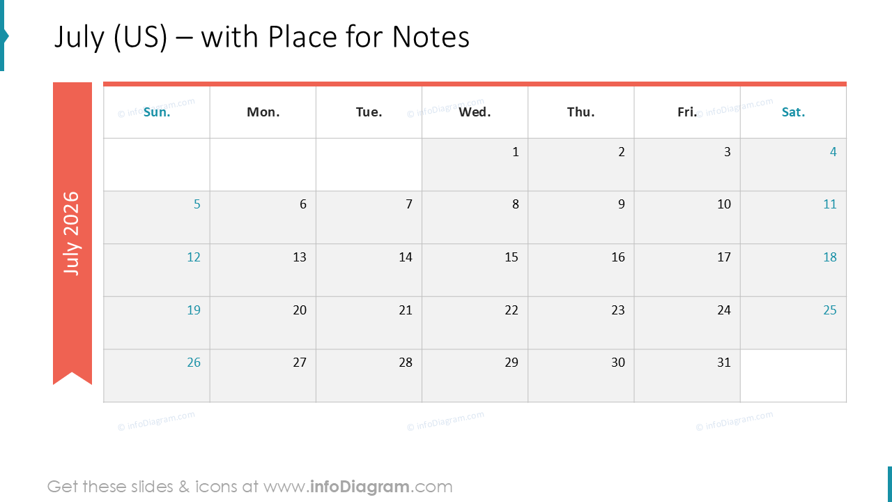 July (US) – with Place for Notes